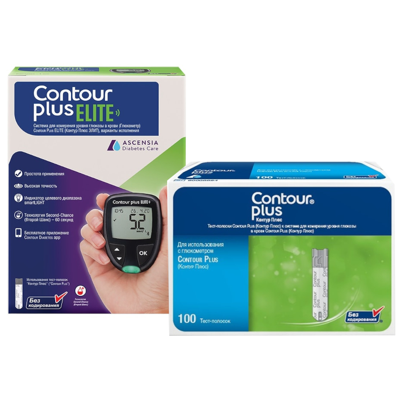Набор Contour Plus Elite Глюкометр + Тест-полоски 100 шт цена, купить в ...